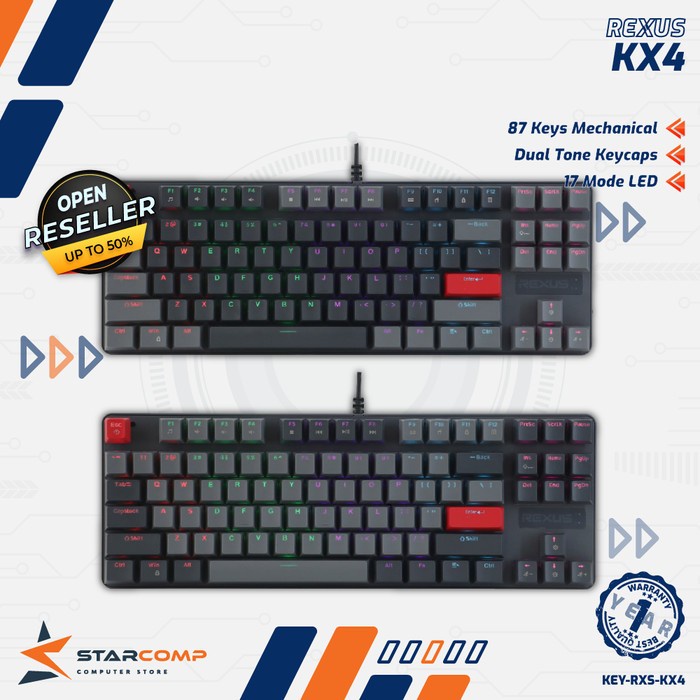 Jual Rexus KX4 Heroic Keyboard Mechanical Gaming TKL 87 Keys | Shopee ...
