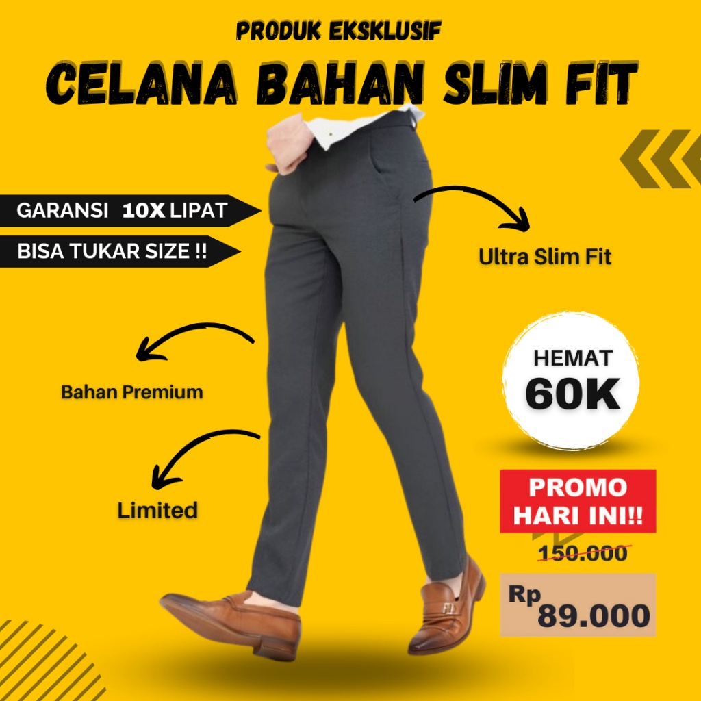 Jual Celana Bahan Formal Kantor Kerja Pria Slimfit Bahan Dasar Kain Premium | Shopee Indonesia