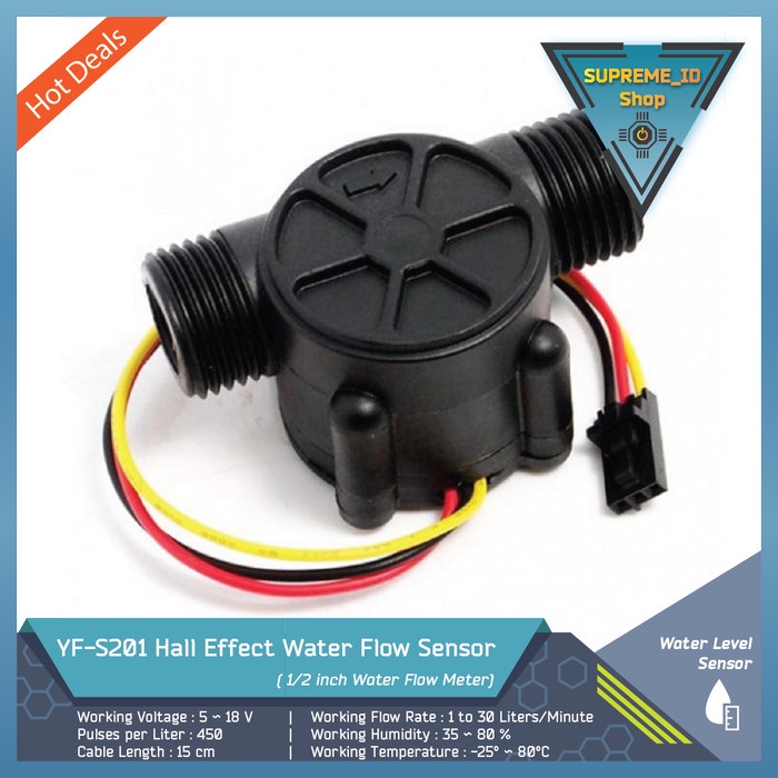 Jual YF-S201 Hall Effect Water Flow Meter Arus Sensor 0.5" 1/2 Inch ...