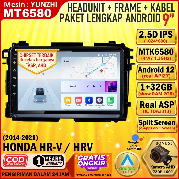 Jual Headunit Android MT6580 1/32GB+Soket+Frame 9 inch Honda HRV HR-V ...