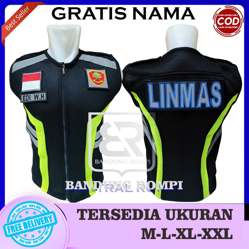Jual Bandung_Rompi Rompi Linmas Bahan Double Mesh Model Hitam Garis ...