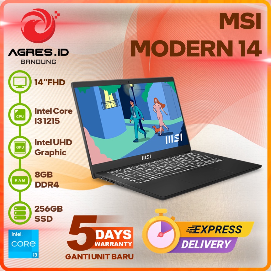 Jual MSI MODERN 14 I3 1215 8GB 256GB W11 14.0FHD IPS | Shopee Indonesia