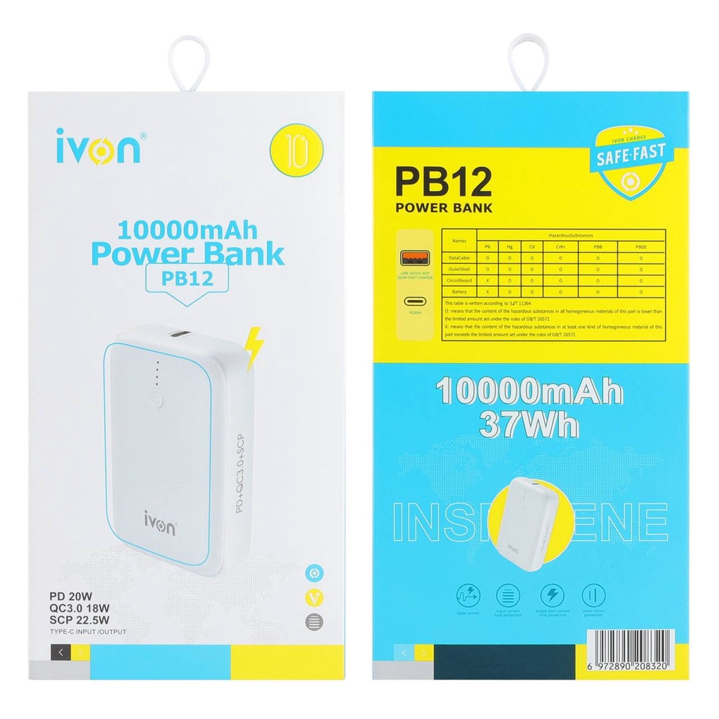 Jual iVON 10000mAh Power Bank FAST CHARGE PD 20W QC3.0 18W SCP 22.5W ...