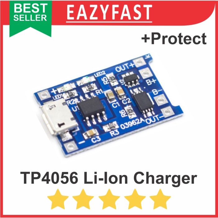 Jual Modul TP4056 Protect Charger Baterai Li-Ion 18650 BMS 5V USB TP ...
