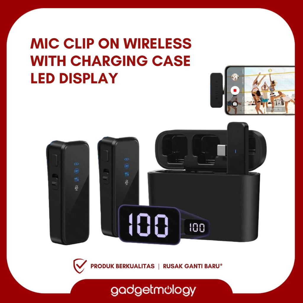 Jual GOOJODOQ Mic Clip On Wireless With Dock Charging Case LED Display ...