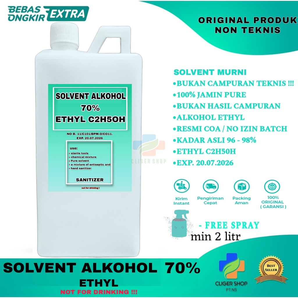 Jual ALKOHOL 70% 1 LITER FOOD GRADE MURNI ETHANOL MEDIS /ALKOHOL FOOD ...