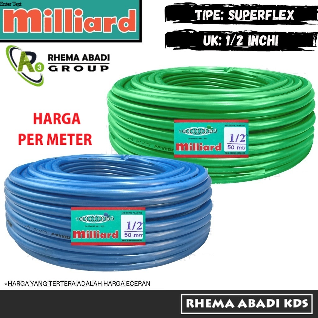 Jual RIZKI ABADI - SELANG AIR MILLIARD SUPERFLEX 1/2 INCHI ( HARGA PERMETER ) METALIK | Shopee ...