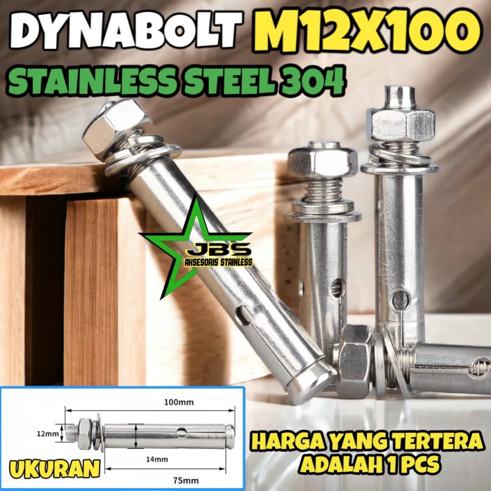 Jual DYNABOLT/ANCHOR BOLT M12×100 STAINLESS SS 304 GD27 | Shopee Indonesia