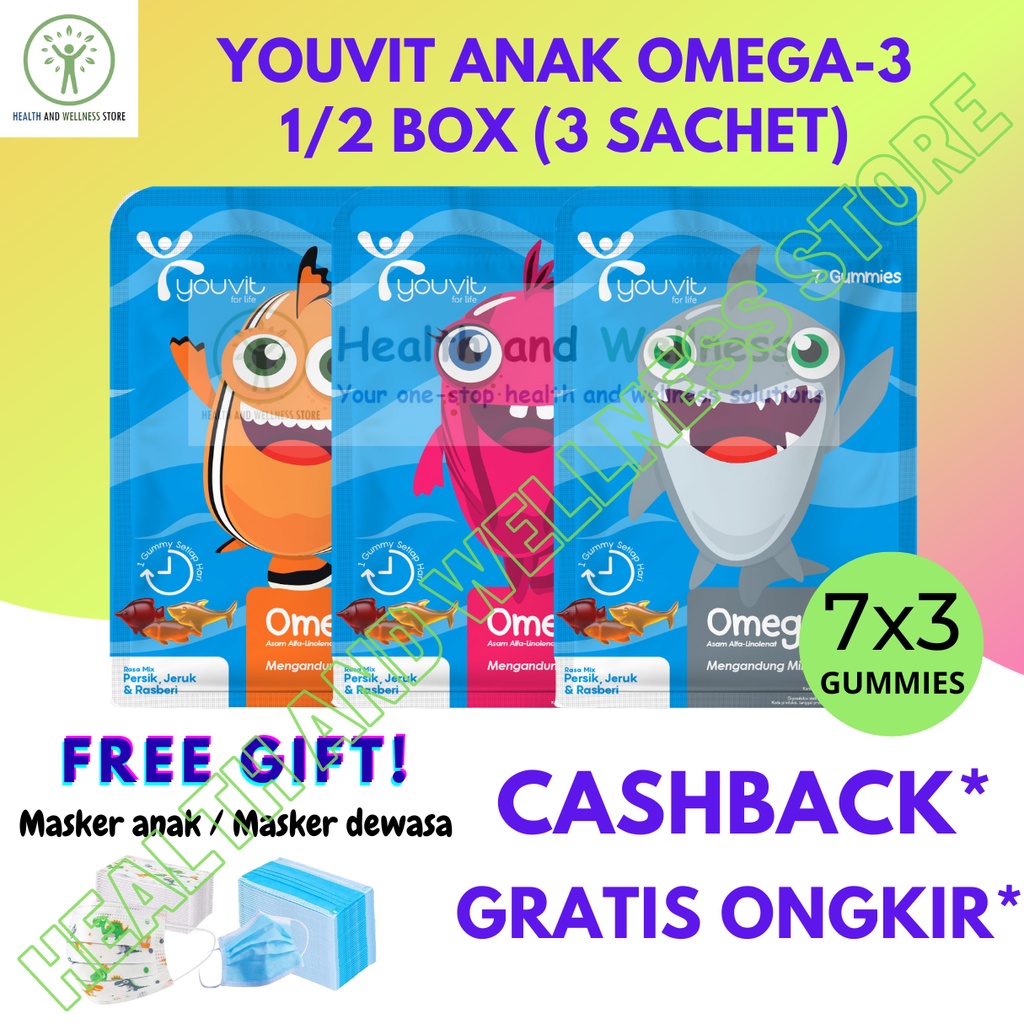Jual YOUVIT GUMMY MULTIVITAMIN OMEGA 3 ANAK 1/2 BOX 3 SACHET 21 GUMMIES ...