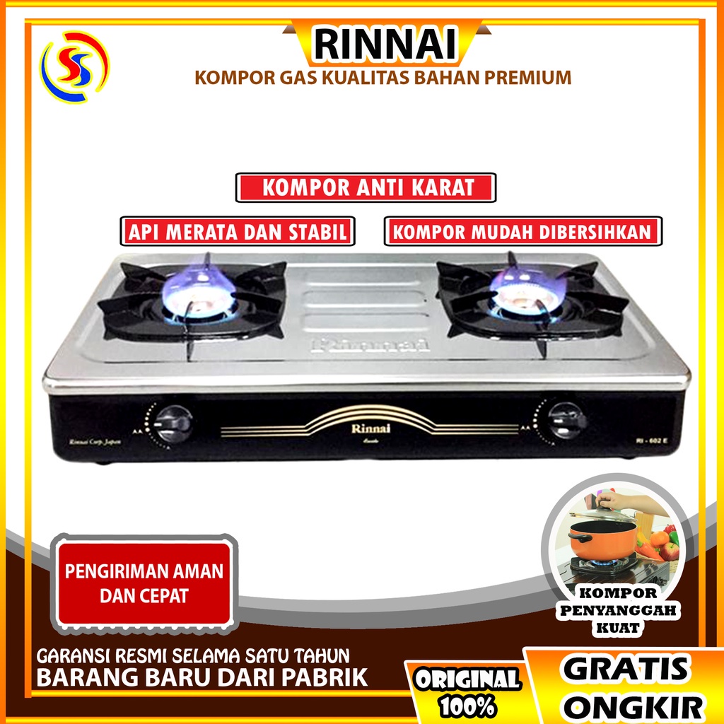 Jual KOMPOR GAS 2 TUNGKU RINNAI RI602E / KOMPOR RI 602 E RI 602E STAINLESS STELL | Shopee Indonesia