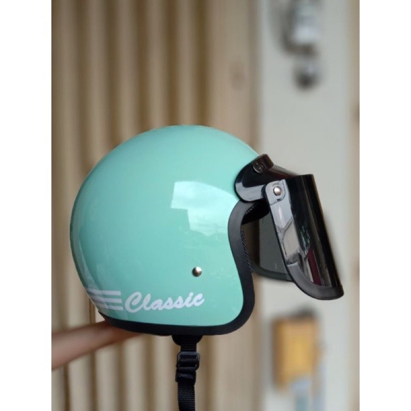 Jual HELM BOGO motif garis {{clasik}} kaca datar atau cembung /helm ...