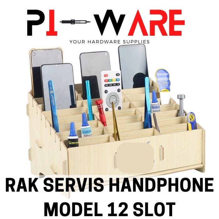 Jual Rak Penyimpanan Sparepart Tool HP Di Meja Kerja Model Kayu 12 Slot ...