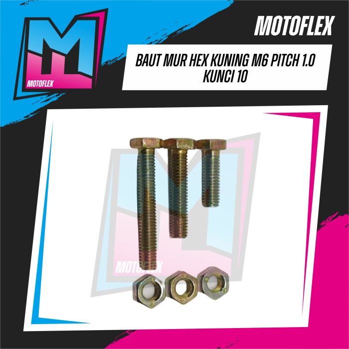 Jual Baut Mur HEX Kuning M6 X 100 Pitch 1.0 Kunci 10 | Shopee Indonesia