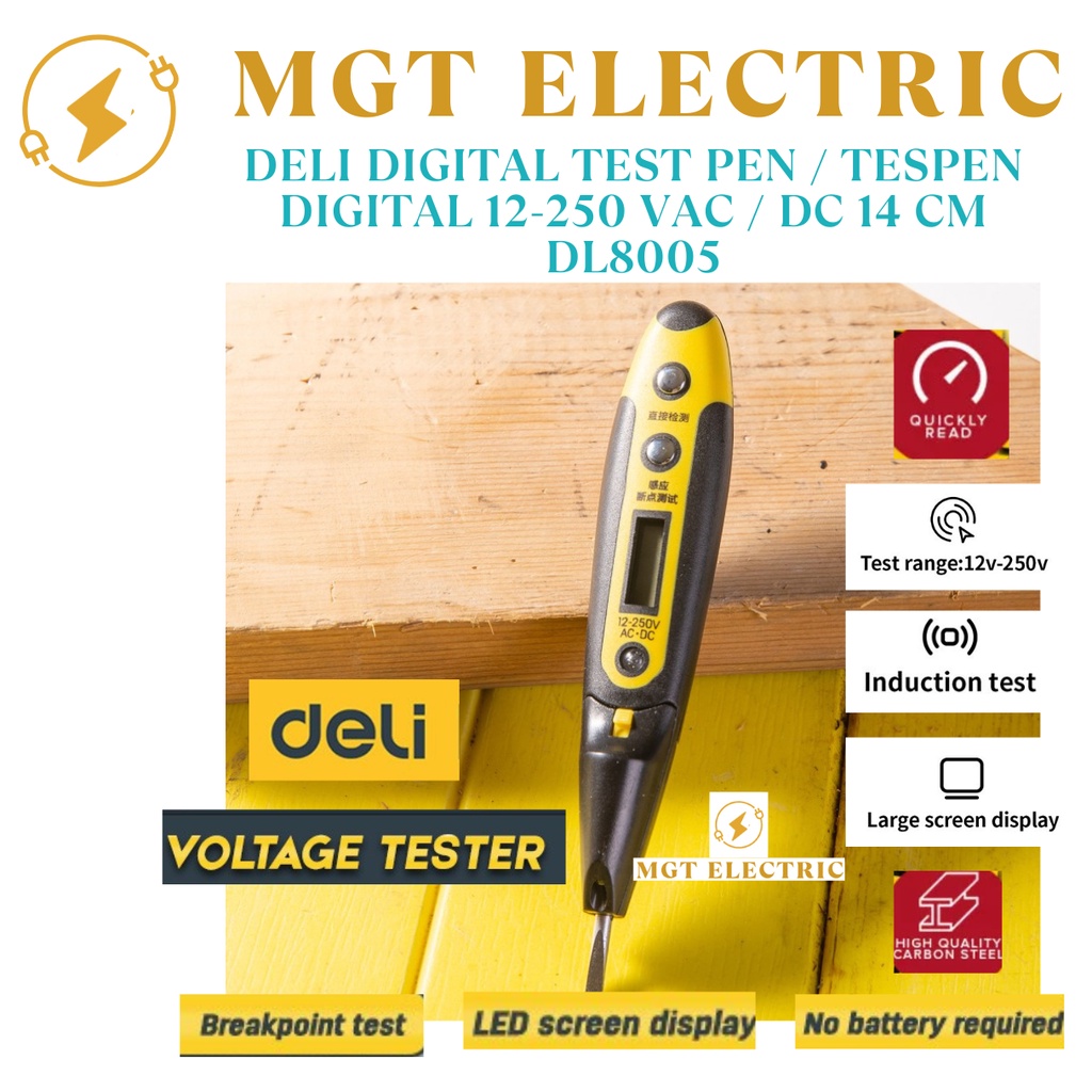 Jual Deli Digital Test Pen / Tespen Digital 12-250 VAC / DC 14 cm ...