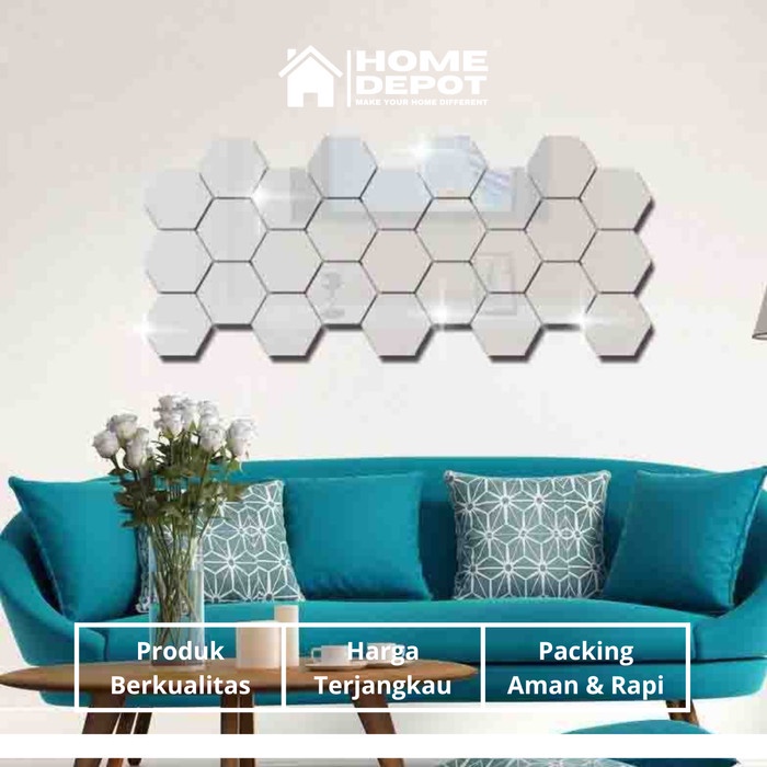 Jual Sticker Dinding Cermin Wallsticker Hexagon Mirror Acrylic 7 Pcs ...