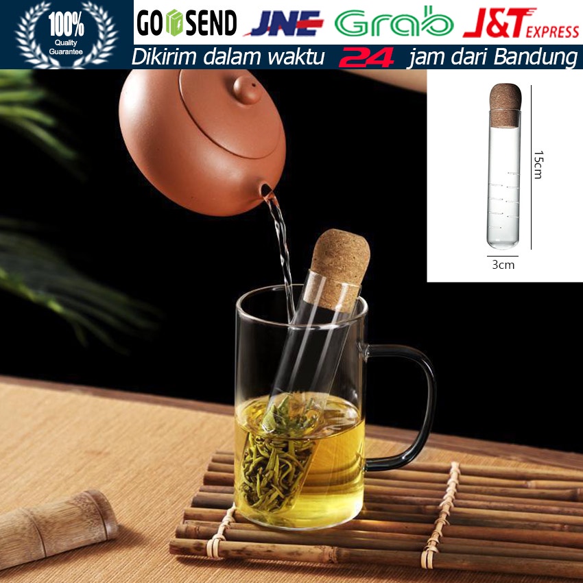 Jual Tea Tube Strainer Glass With Cork / Saringan Teh Infuser Kaca ...