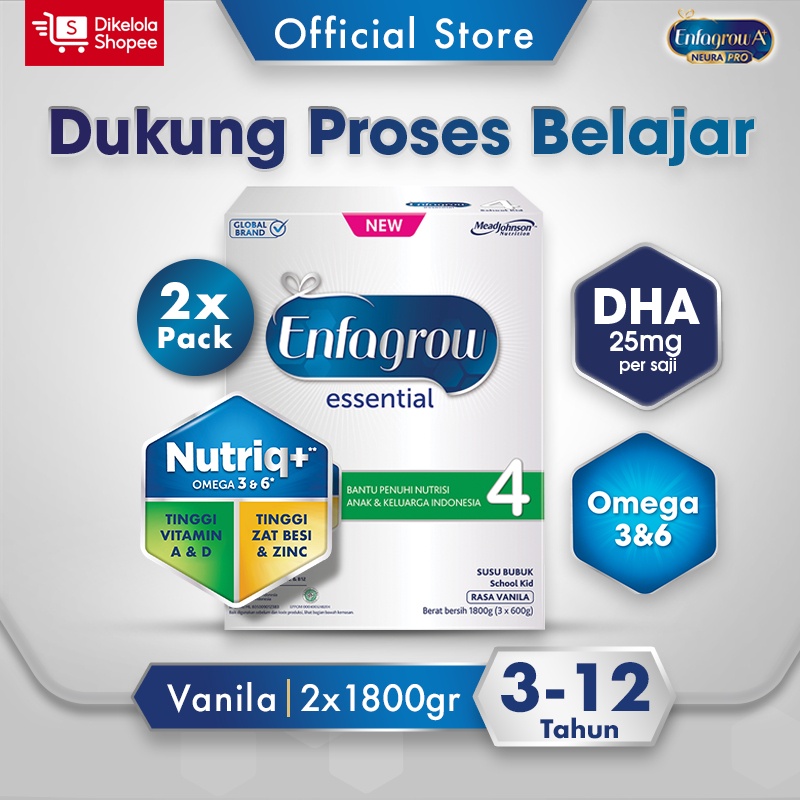 Jual Enfagrow Essential 4 Susu Formula Anak 3 - 12 Tahun 1800 gr x 2 ...