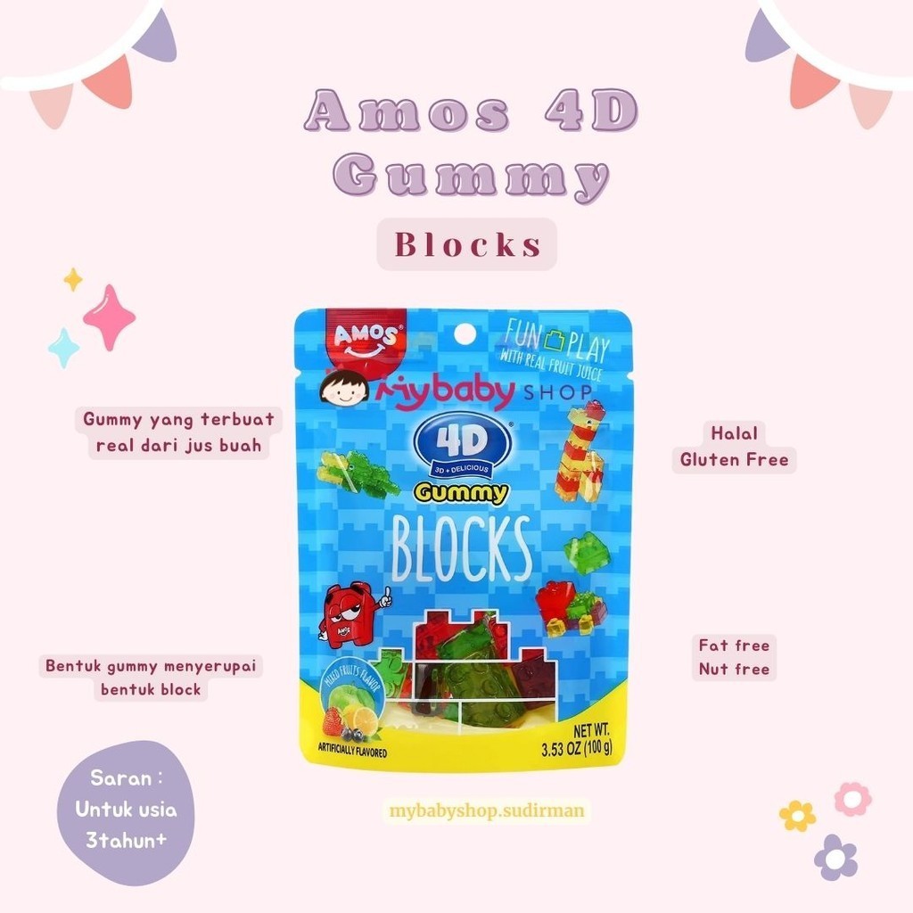 Jual Amos 4D Gummy blocks 38gr / Permen Lunak / Permen Bentuk Balok ...