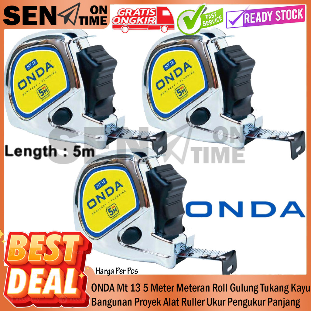 Jual ONDA Mt 13 Meteran Roll 5 Meter Gulung Tukang Kayu Alat Ruller ...