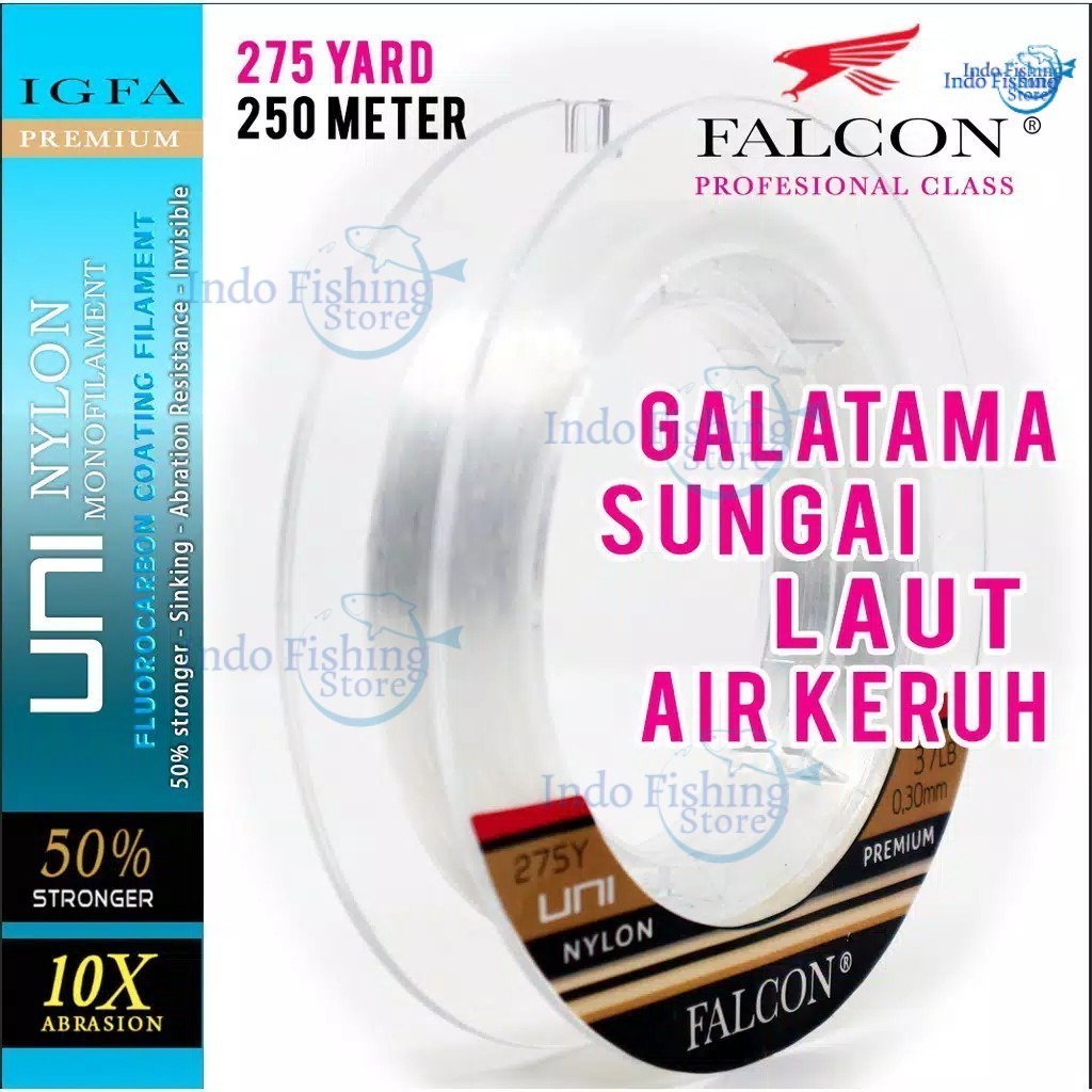 Jual Senar pancing Falcon UNI Flash 275 yards / 250M warna Clear cocok buat mancing laut ...