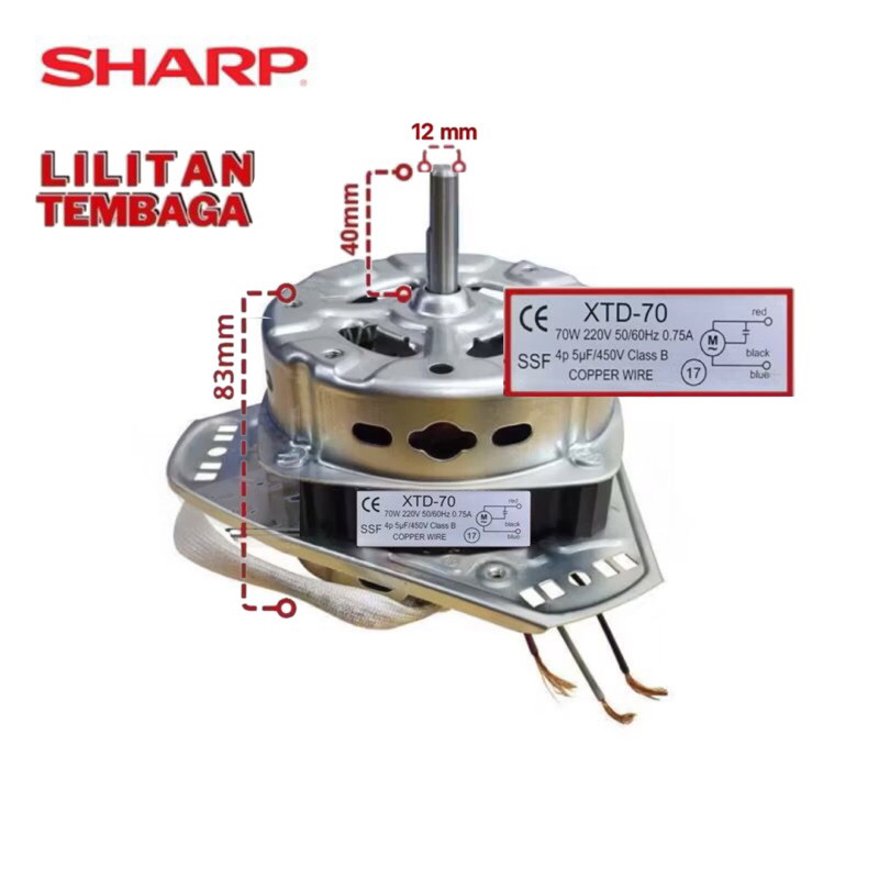 Jual Dinamo Spin Pengering AS 12mm Sharp Tembaga Mesin Cuci 2 Tabung 70 Watt | Shopee Indonesia