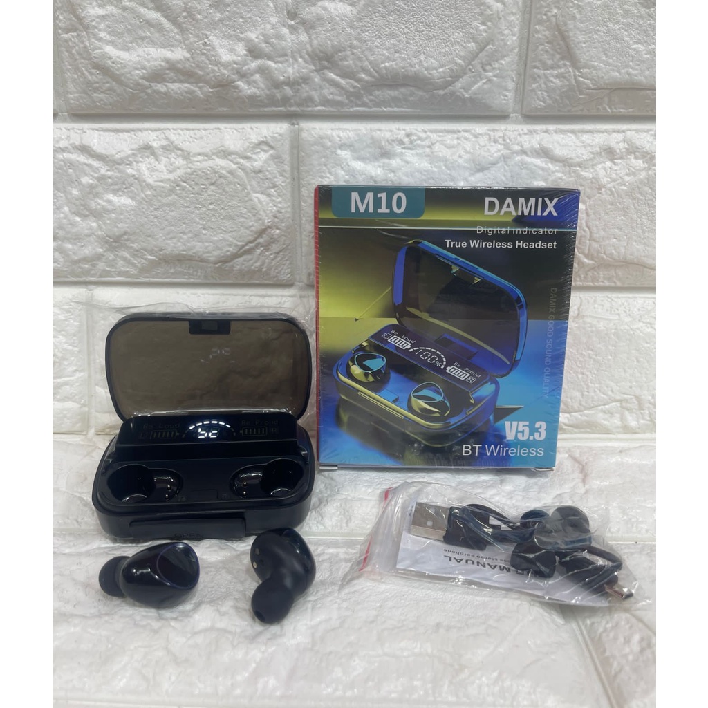 Jual (Bergaransi) Headset Wireless TWS M10 DAMIX V5.3 Earphone Bluetooth LED Full Bass Stereo ...