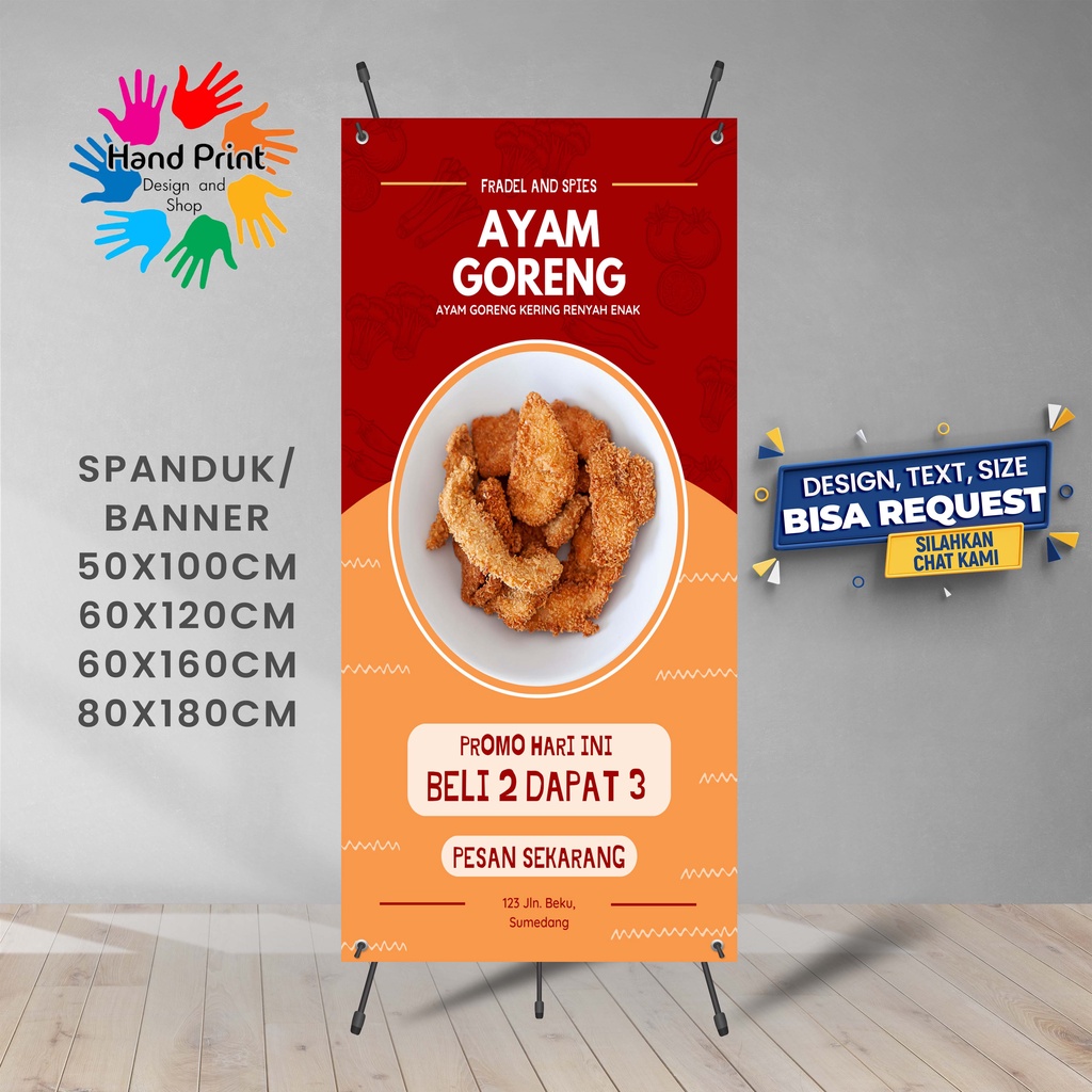 Jual SPANDUK BANNER Ayam Goreng Promo Fried Chicken Oren Merah 60x160 ...