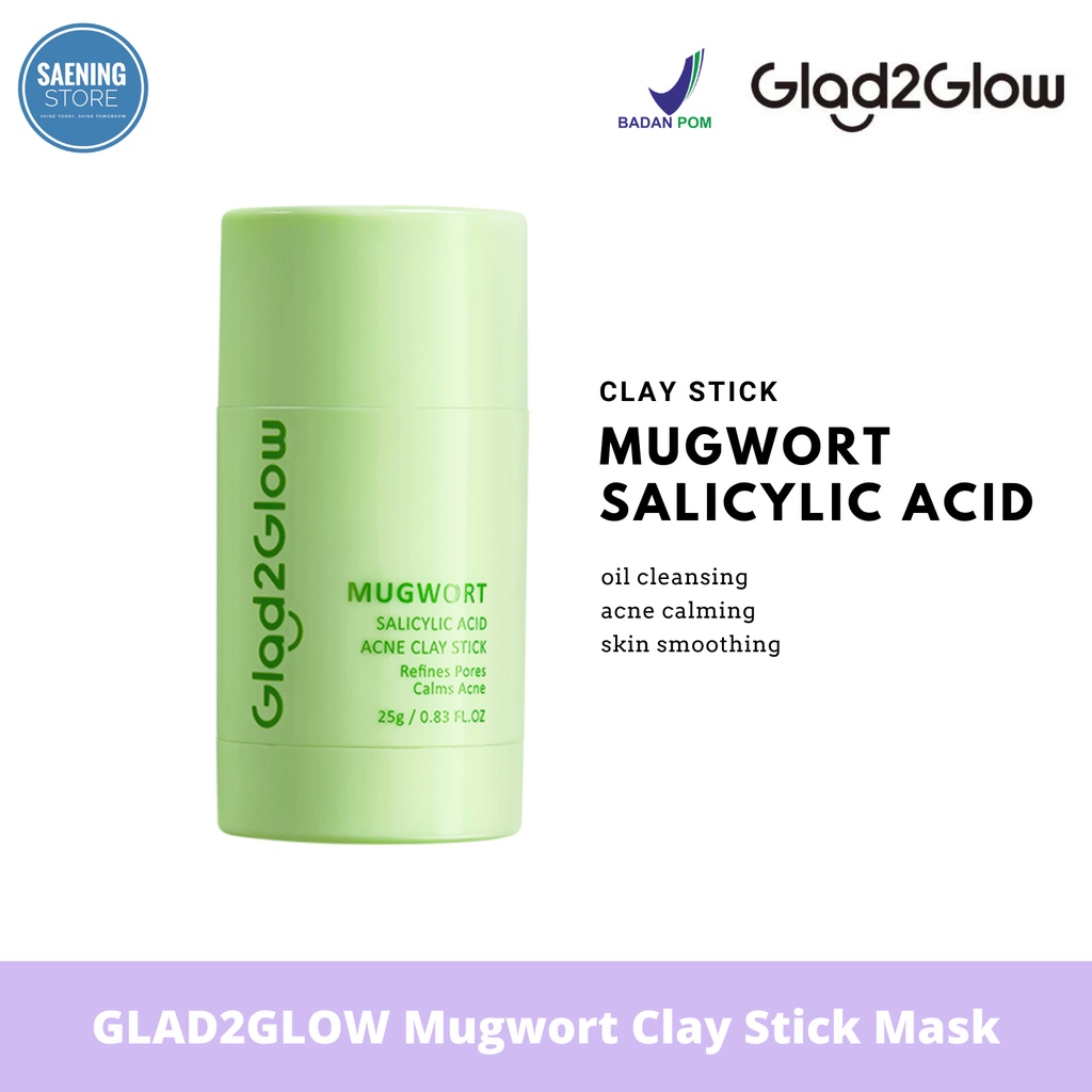 Jual Glad2Glow Mugwort Clay Mask Masker Wajah Face Wash Stick Salicylic Acid Anti Pores&Acne ...