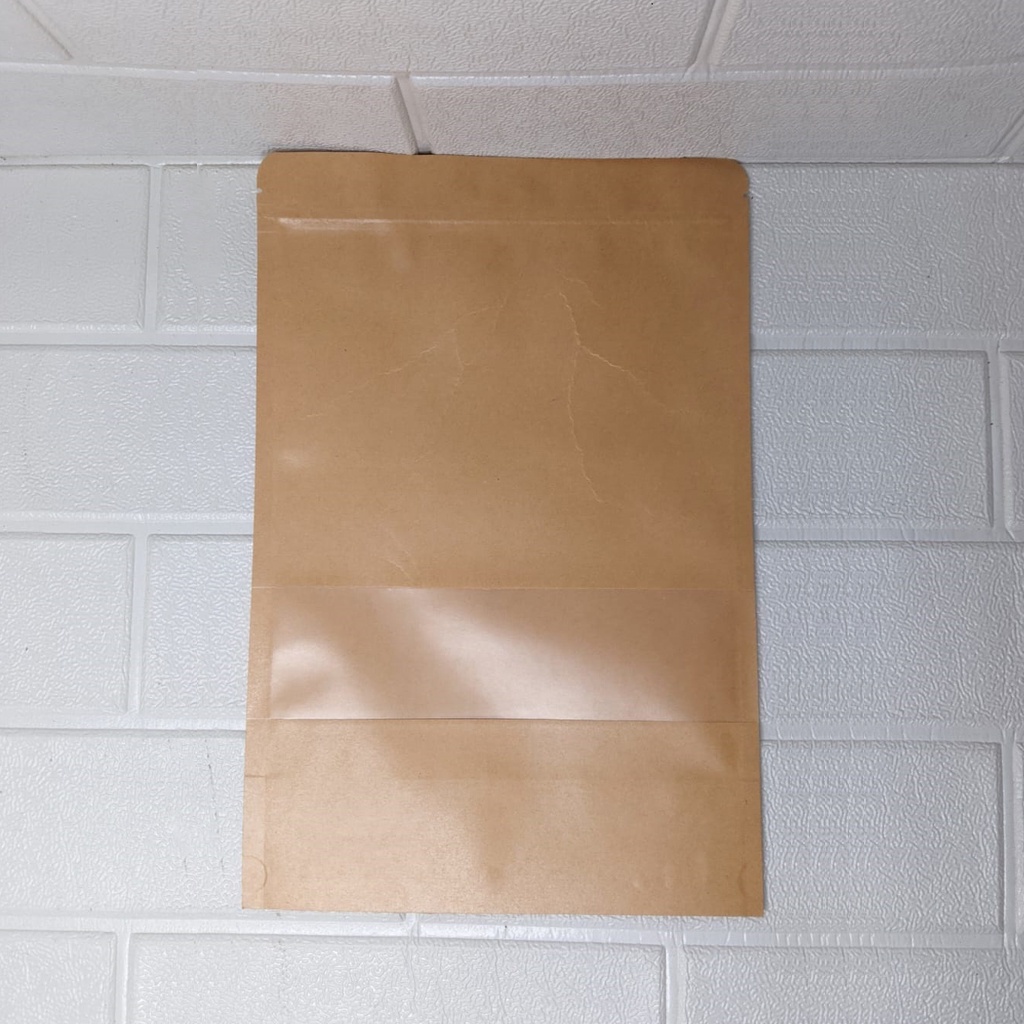 Jual INDOMINI STANDING POUCH KRAFT PAPER COKLAT WINDOW / PLASTIK KLIP ...