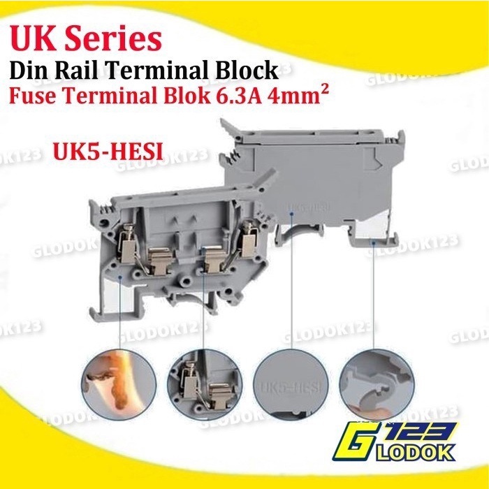 Jual Fuse Terminal Block Blok Din Rail Konektor 0.2~4mm 800V 6.3A UK5 HESI - UK5-HESI, Tanpa ...