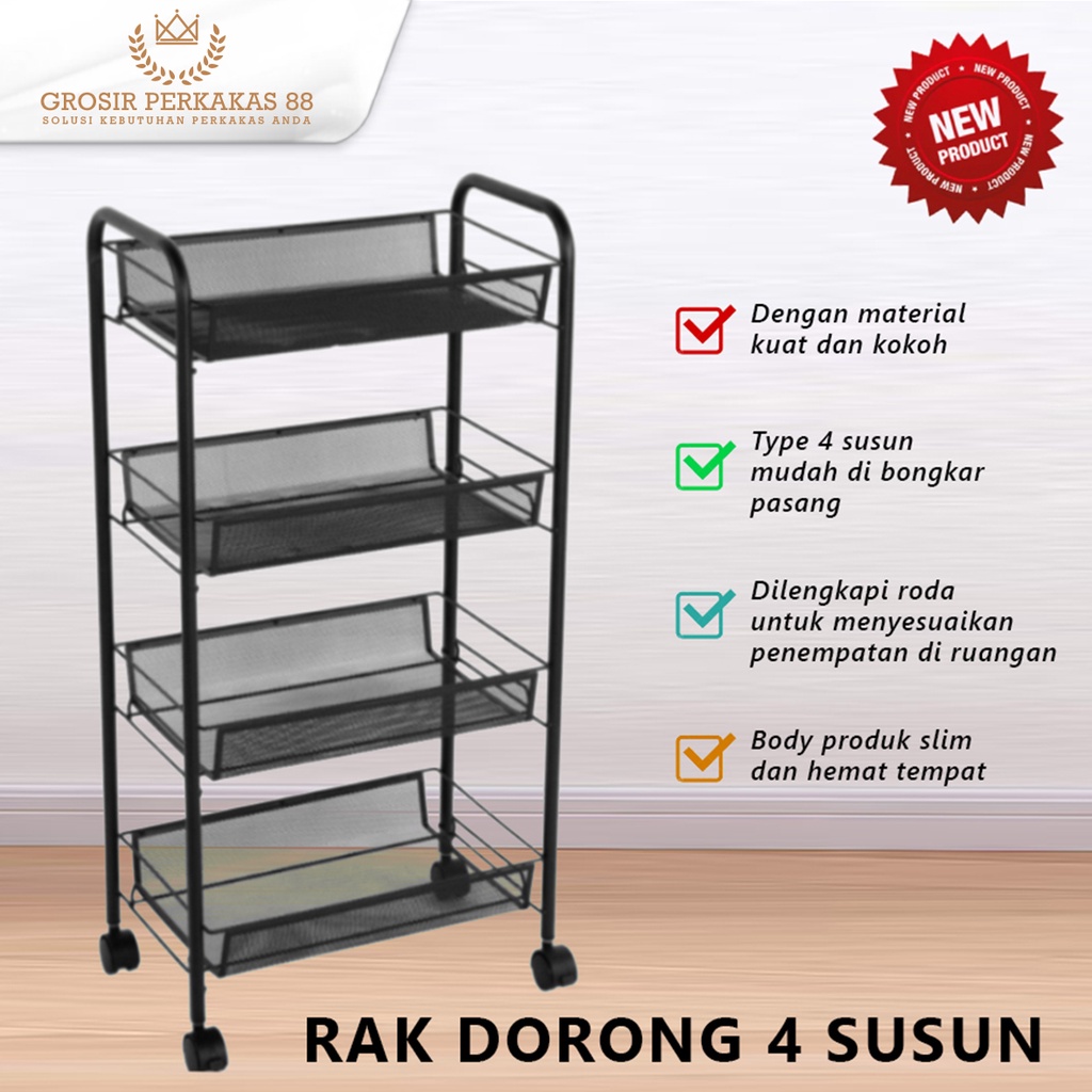 Jual Rak Susun Roda Troli Dorong Trolley Tingkat Serbaguna Besi Hitam ...