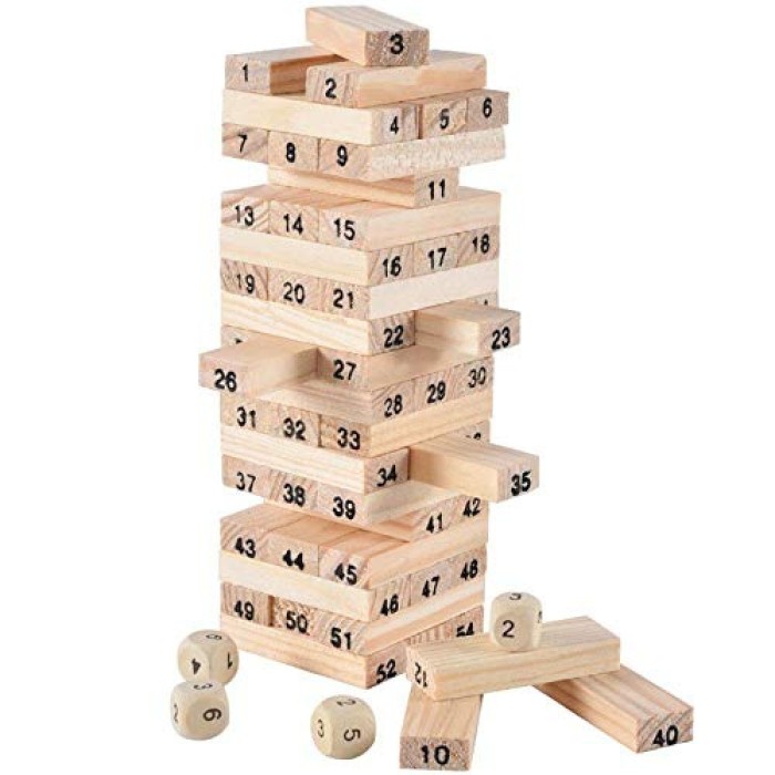 Jual Balok Mainan Kayu Dadu Wiss Toy Tower Angka 54 Board Game Keluarga ...