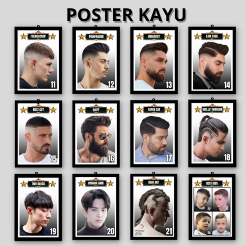 Jual Poster kayu model rambut barbersop / poster pangkas rambut terbaru ...