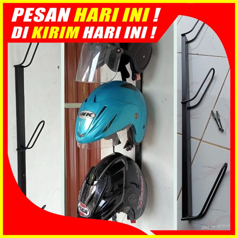 Jual (H48) gantungan helm besi rak helm tempat helm 3 cantolan dan 3 ...