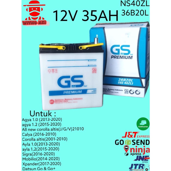Jual aki mobil agya, ayla, calya, sigra ns40zl 36b20l GS 12v35ah 12v 35ah basah | Shopee Indonesia