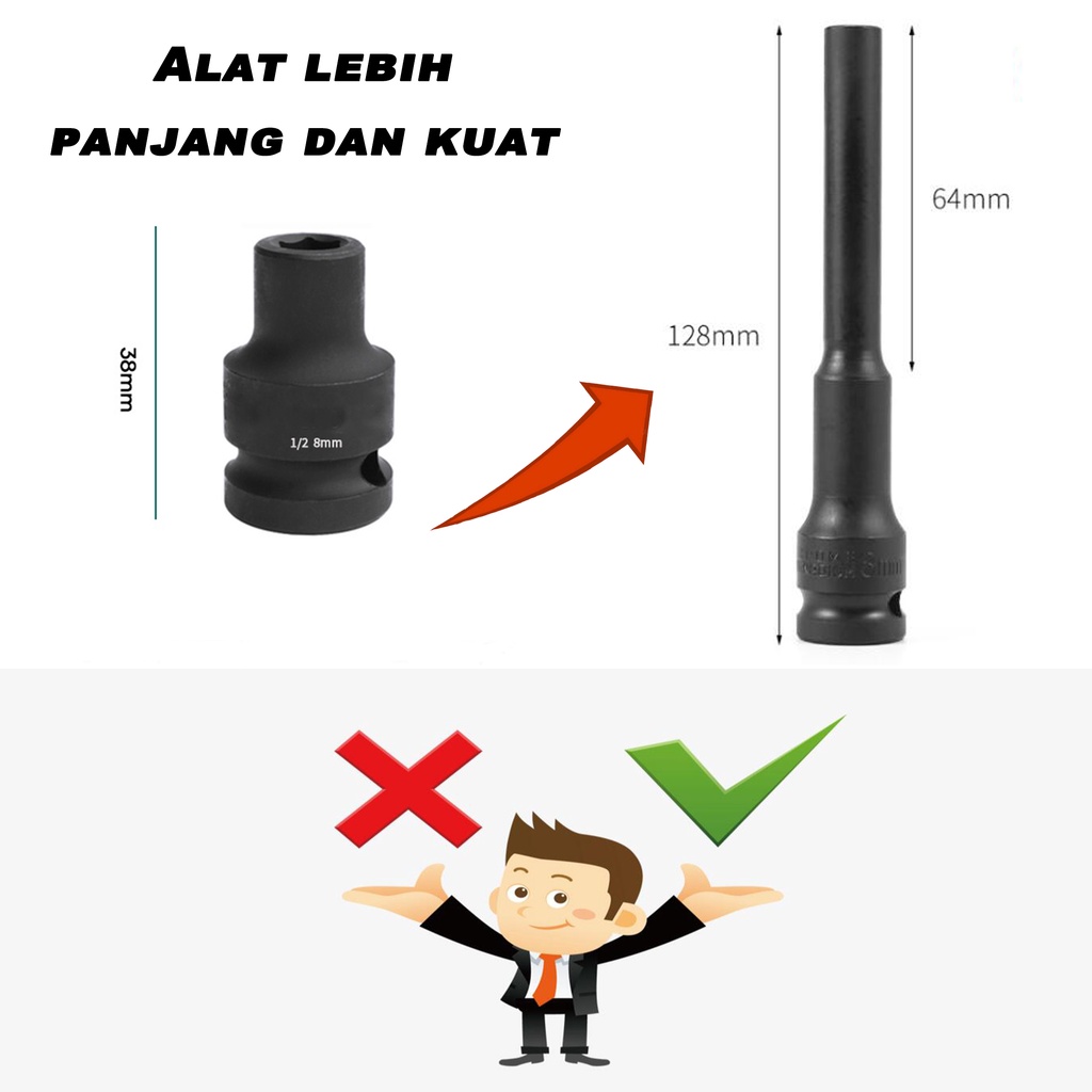 Jual 130MM Soket Impact Ekstra Panjang 1/2 "Adaptor Kepala SoketHex Socket Impact Wrench Hex ...