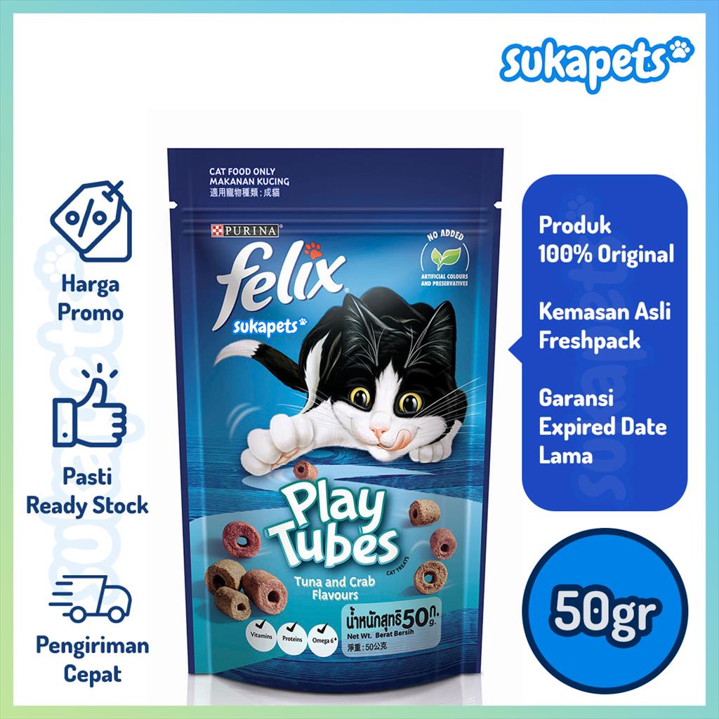 Jual Felix Cat Play Tubes Tuna and Crab Flavours Snack Kucing 50gr ...
