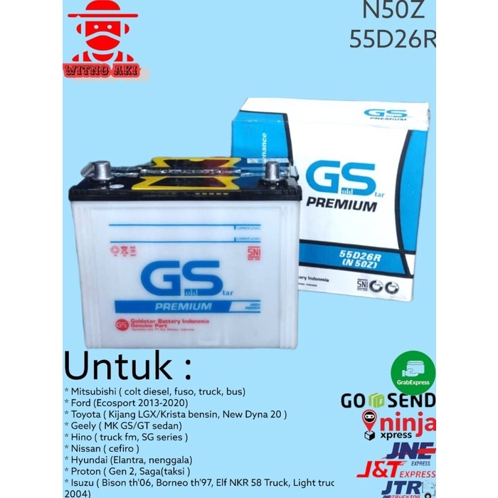 Jual Aki / accu mobil basah GS basah N50z 55D26R 12v 60ah | Shopee ...