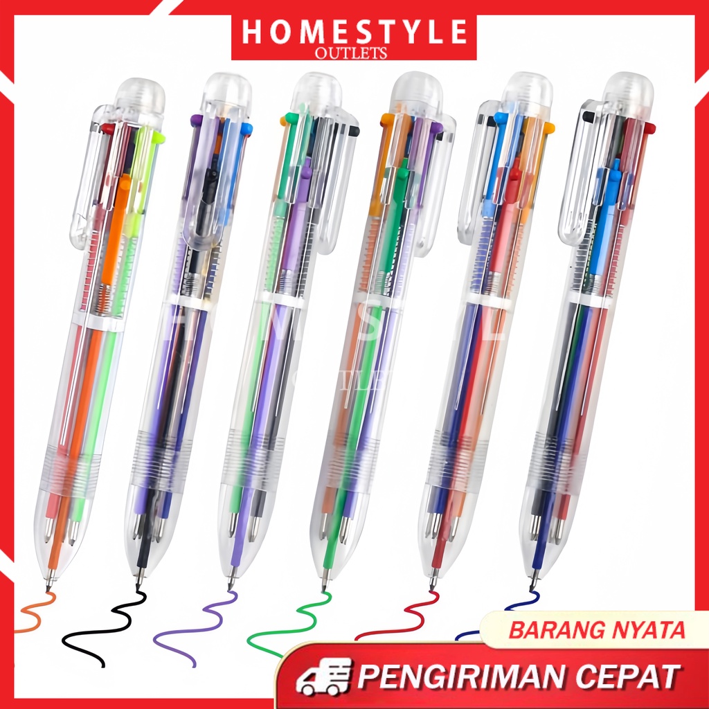 Jual Pulpen 6 Warna Transparan Pena Ballpont Pen Six-in-One Color / Six ...