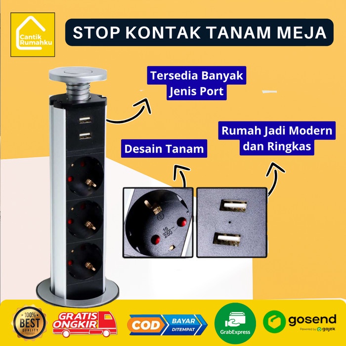 Jual Stop Kontak Tanam Meja Tekan Pop Up Electric Plug Socket with USB ...