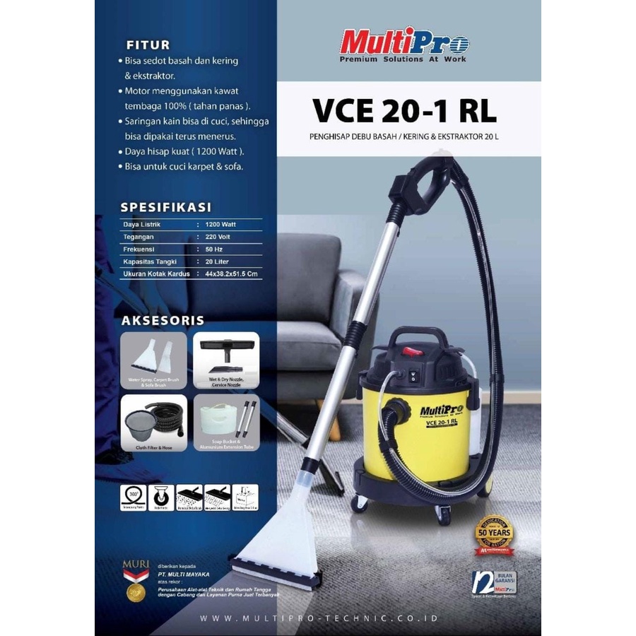 Jual MULTIPRO VCE20-1RL VACUUM CLEANER 4 IN 1 20 L WITH EKSTRAKTOR ...