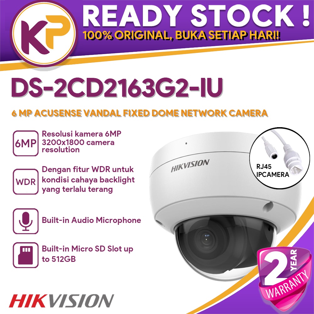 Jual HIKVISION DS-2CD2163G2-IU 6MP ACUSENSE VANDAL FIXED DOME IP CAMERA | Shopee Indonesia