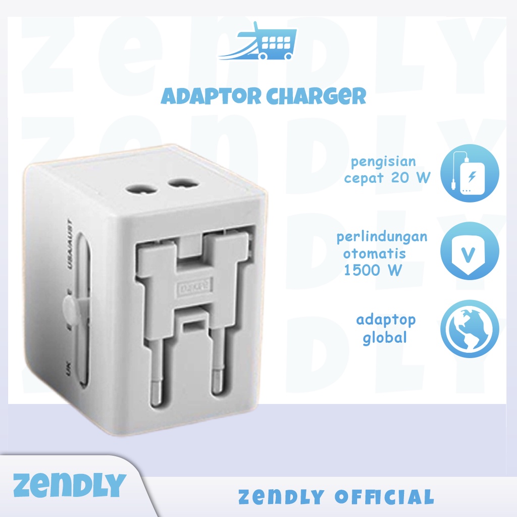 Jual ZENDLY Travel Adaptor charger PD (20W) adaptor perjalanan ...