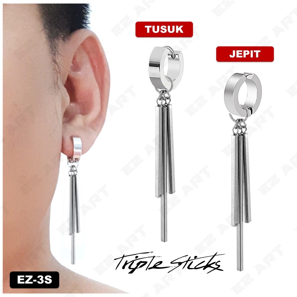 Jual 1 Pcs EZ-3S Anting Jepit Tusuk Gantungan Triple Sticks Rumbai 3 ...