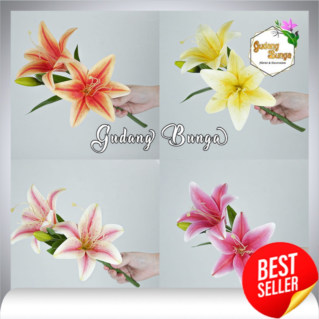 Jual Bunga Lily Latex 2 Cabang Bunga lili Palsu Artificial Bahan Lateks ...