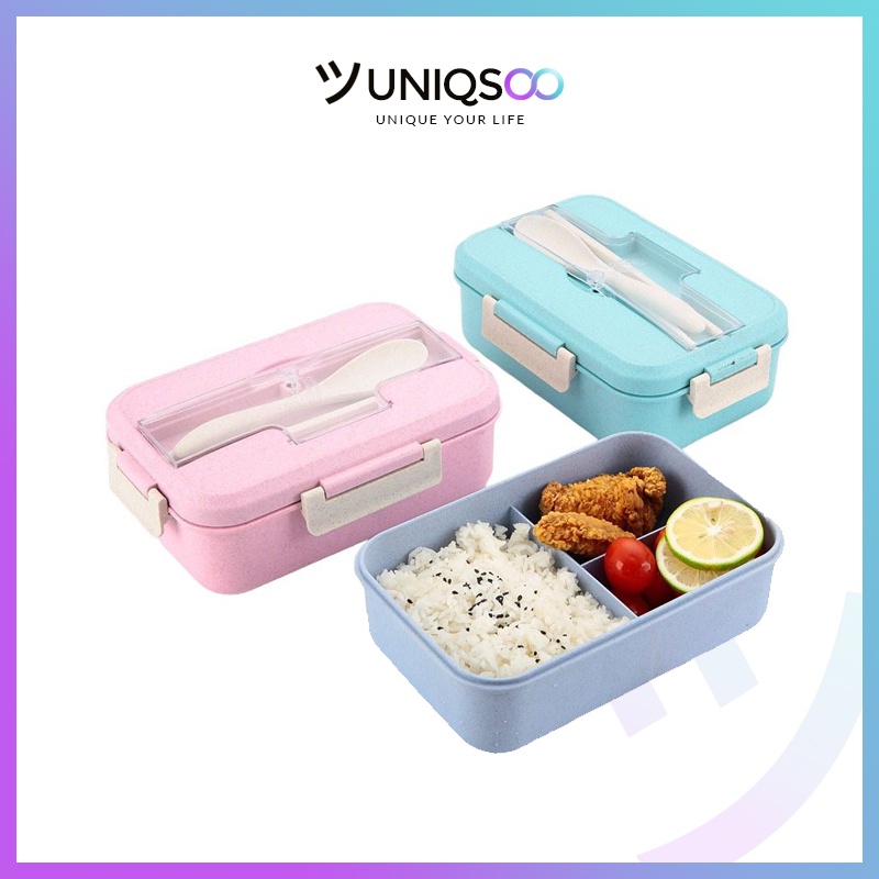 Jual UNIQSOO Lunch Box Set Kotak Bekal Makan Jerami Gandum Kotak Makan Anti Tumpah Free Sendok ...