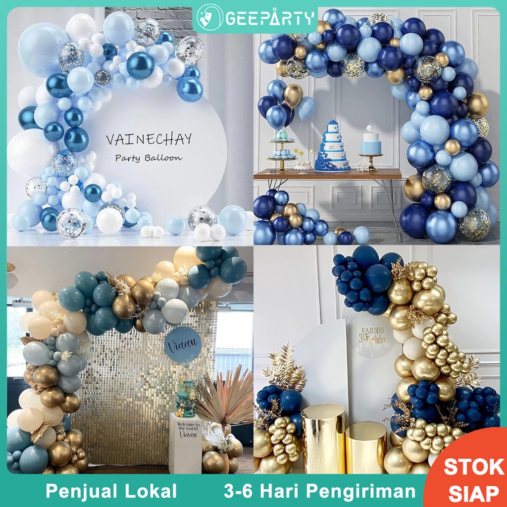 Jual GeeParty Biru Matte Retro Set Confetti Balon Set Metalik Untuk ...