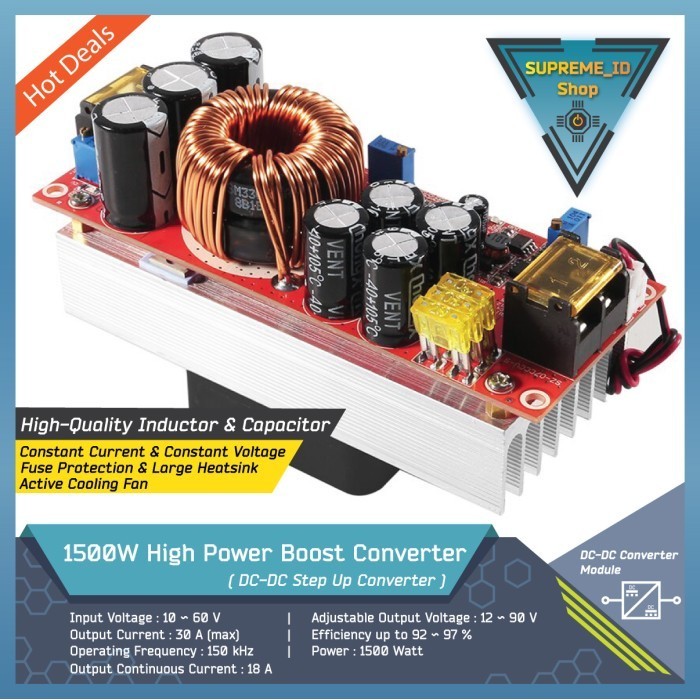 Jual High Power DC-DC Step Up Boost Converter + Active Cooling | 1500W 30A | Shopee Indonesia