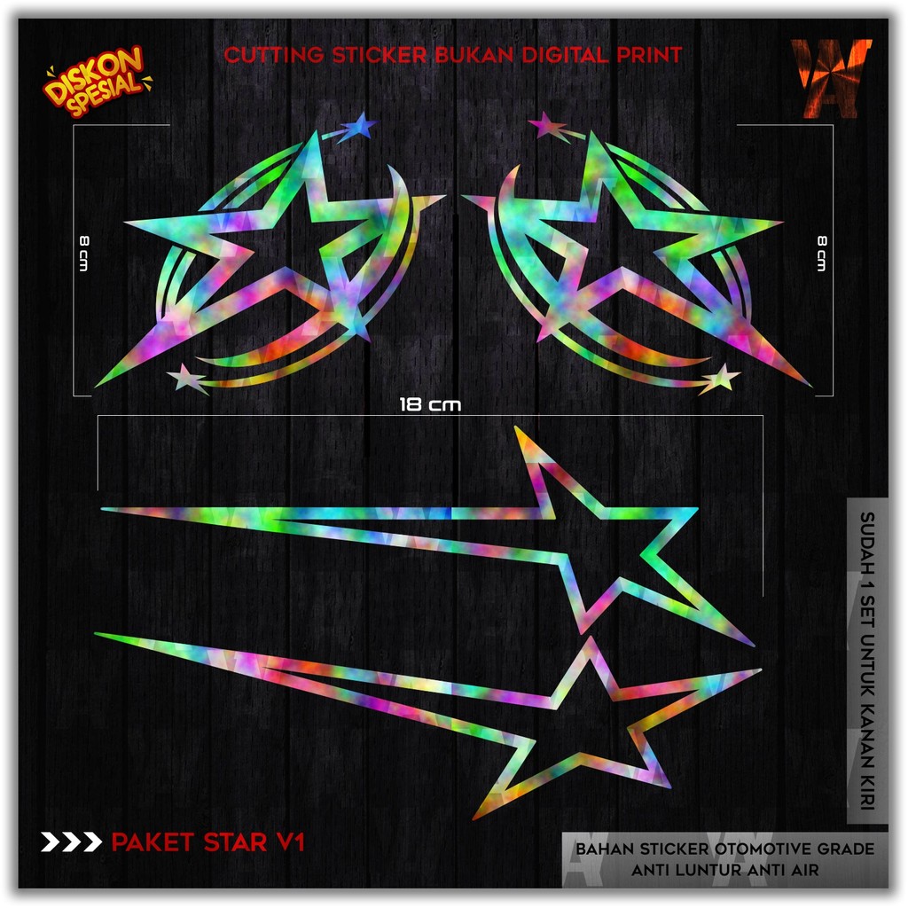 Jual STIKER CUTTING BINTANG UNTUK BODY MOTOR - HELM 1 SET KANAN KIRI V1 ...