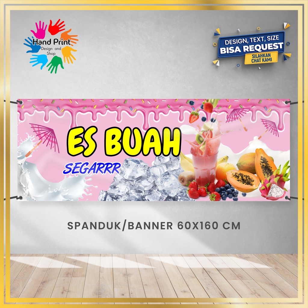 Jual SPANDUK / BANNER Es Buah Minuman Segar Warna Pink Ukuran 60x160 Cm ...